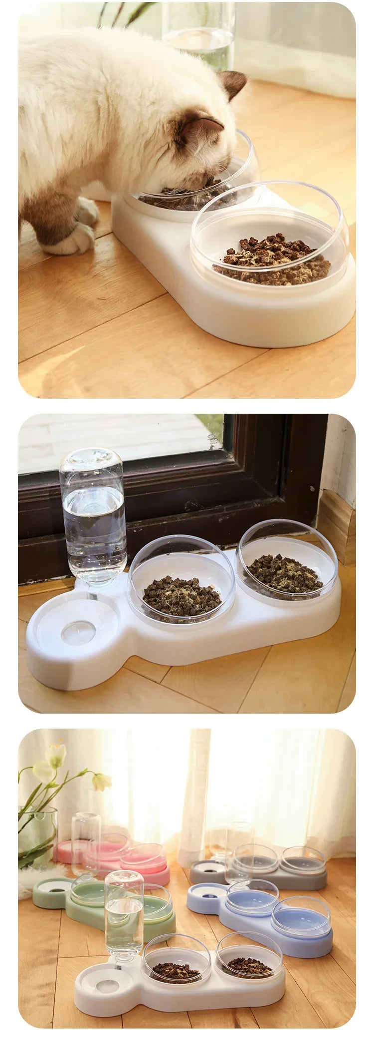 Pet Automatic Feeders 3 Bowl Pet Water Dispenser Feeders Large-diamete ...